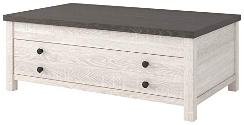 Signature Design by Ashley Dorrinson Farmhouse Lift Top Coffee Table with Storage, Antique White & Brown