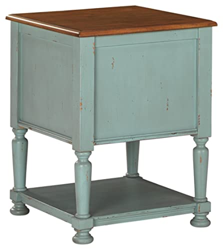 Signature Design by Ashley Mirimyn Farmhouse Accent Cabinet End Table, Teal & Brown