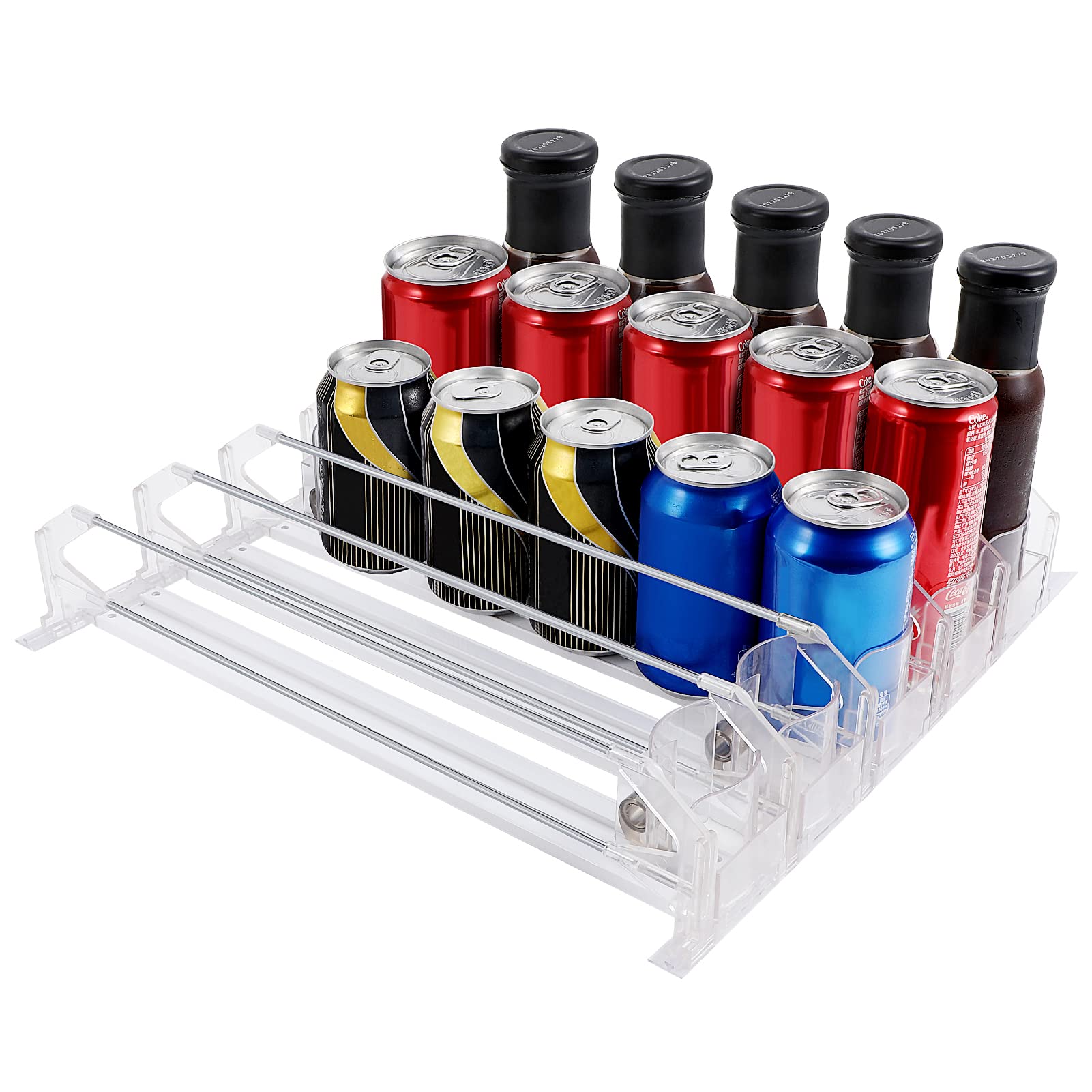 Drink Dispenser for Fridge, Number-one Soda Organizer for Refrigerator with Automatic Pusher Glide, Width Ajustable Soda Can Organizer for Beer, Pop Can, Water Bottle Storage Pantry, 5 Row (White)