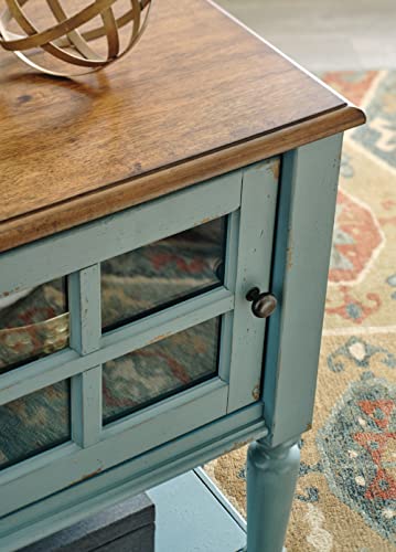 Signature Design by Ashley Mirimyn Farmhouse Accent Cabinet End Table, Teal & Brown