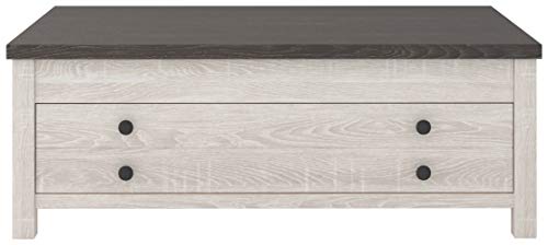Signature Design by Ashley Dorrinson Farmhouse Lift Top Coffee Table with Storage, Antique White & Brown