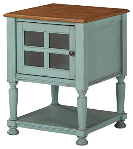 Signature Design by Ashley Mirimyn Farmhouse Accent Cabinet End Table, Teal & Brown