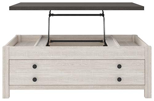 Signature Design by Ashley Dorrinson Farmhouse Lift Top Coffee Table with Storage, Antique White & Brown