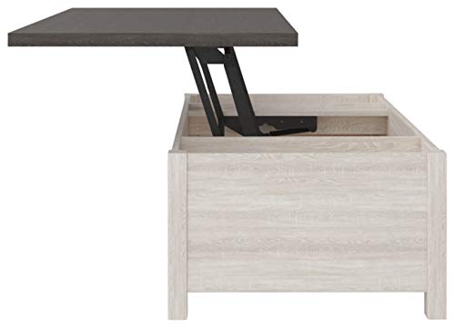 Signature Design by Ashley Dorrinson Farmhouse Lift Top Coffee Table with Storage, Antique White & Brown