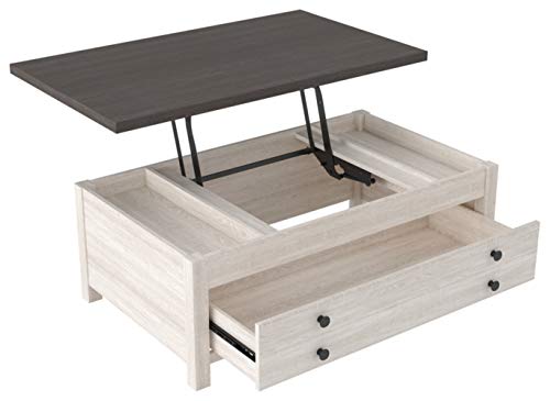 Signature Design by Ashley Dorrinson Farmhouse Lift Top Coffee Table with Storage, Antique White & Brown