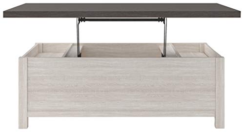 Signature Design by Ashley Dorrinson Farmhouse Lift Top Coffee Table with Storage, Antique White & Brown