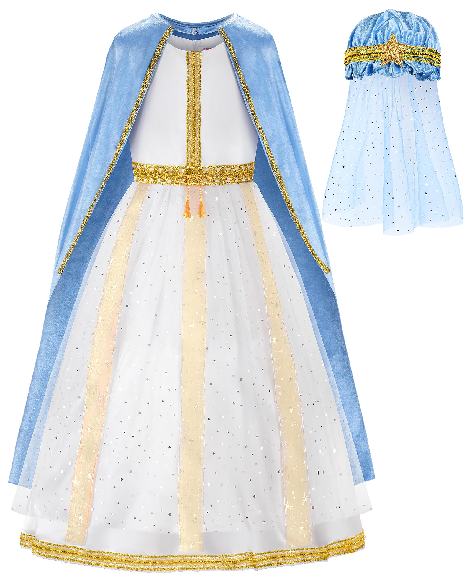 ReliBeauty Kids Virgin Mary Costume for Girls with Cape and Headpiece,120