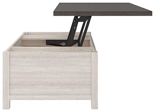 Signature Design by Ashley Dorrinson Farmhouse Lift Top Coffee Table with Storage, Antique White & Brown
