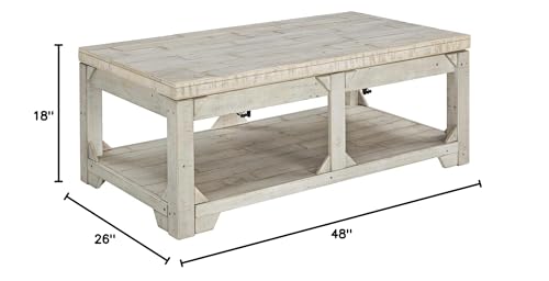 Signature Ashley Farmhouse Lift Top Coffee Table and End Table Set | Whitewash Weathered Finish