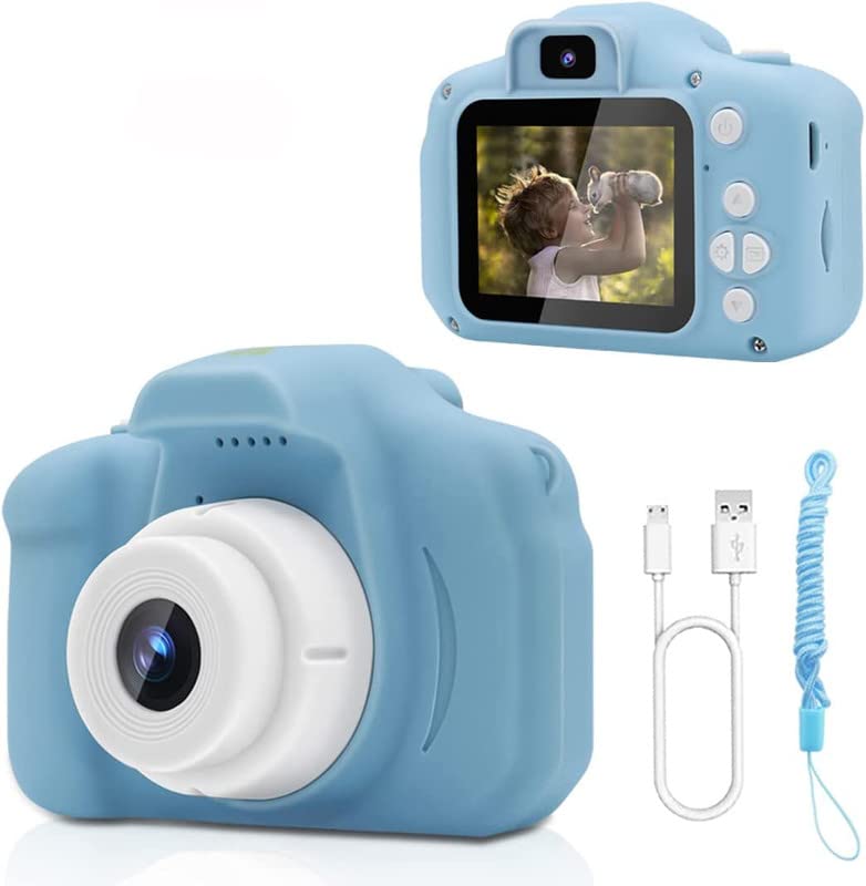Kids Camera, 1080P Video 2.0-inch Screen Front and Rear Camera Digital Cameras for Boys and Girls Gift Age 3-9 Years,Blue