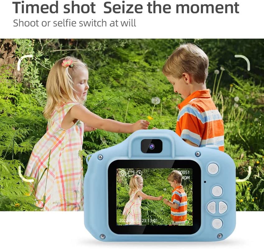Kids Camera, 1080P Video 2.0-inch Screen Front and Rear Camera Digital Cameras for Boys and Girls Gift Age 3-9 Years,Blue