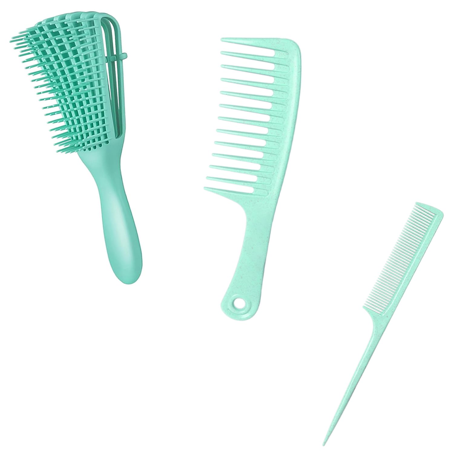 BEROYAL Styling Hair Comb Set - Wet Hair Brush Detangling Brush, Wide Tooth Comb, Tail Comb - Multifunctional package,Great for Thick Wet Hair of Women and Kids with No Pain(Tiffany Blue - Aqua Blue)