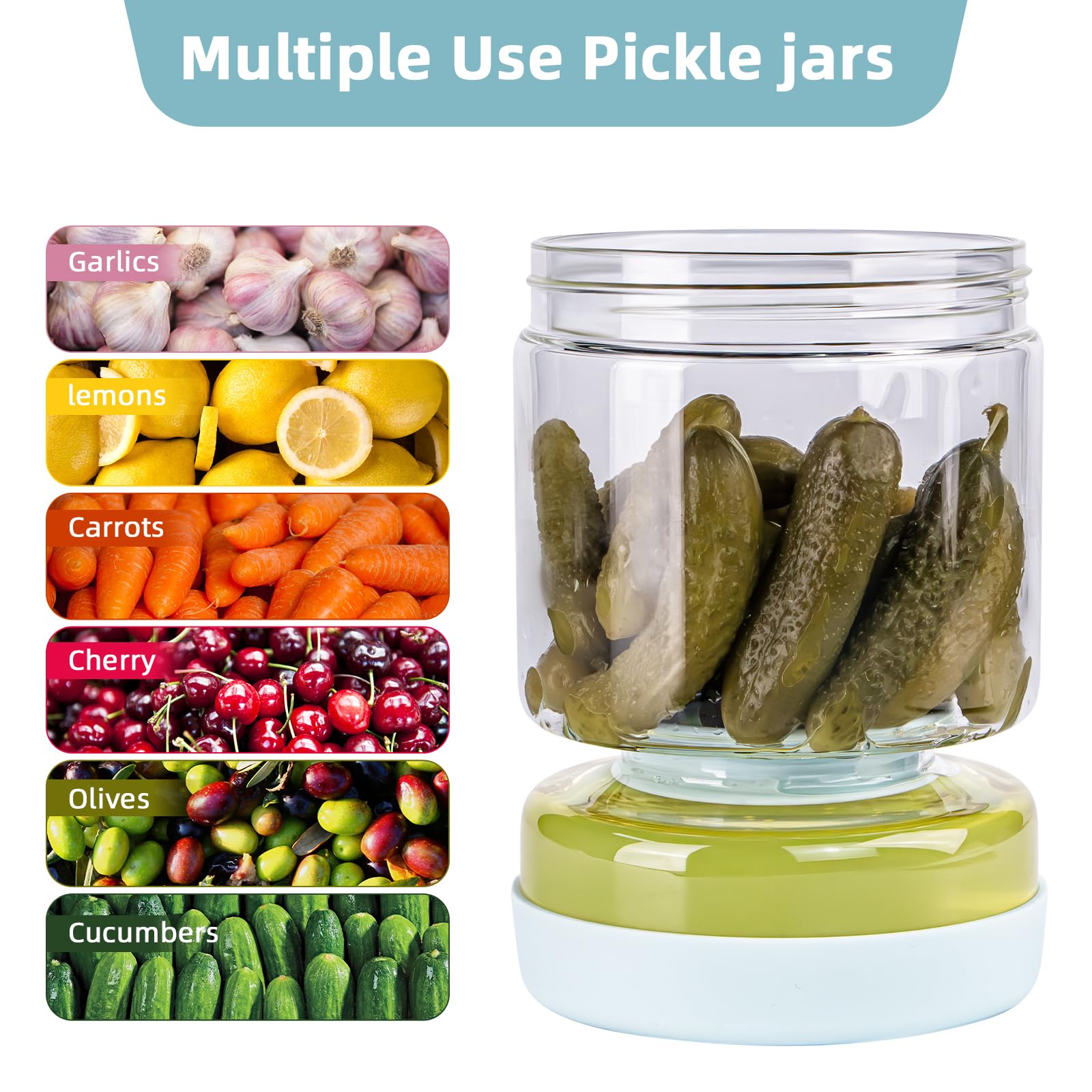 WhiteRhino Glass Pickle Jar with Strainer Flip,34oz Pickle Flip Jar Glass,Pickle Juice Separator Jar Flip for Olives,Gherkins or Sliced Pickles,Leakproof Airtight Lids and Refrigerator Dishwasher Safe