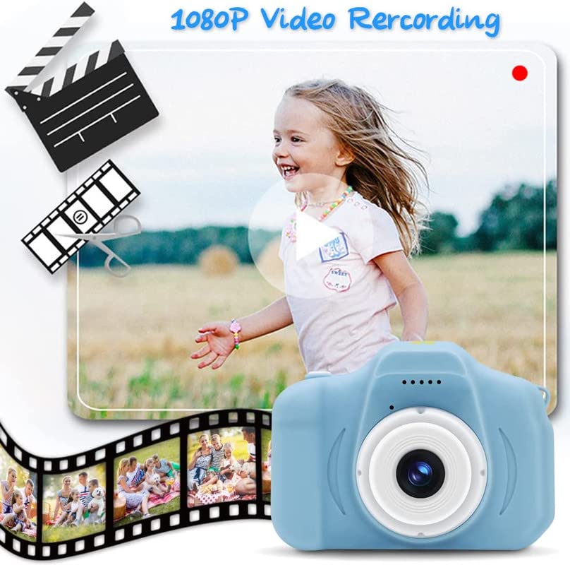 Kids Camera, 1080P Video 2.0-inch Screen Front and Rear Camera Digital Cameras for Boys and Girls Gift Age 3-9 Years,Blue