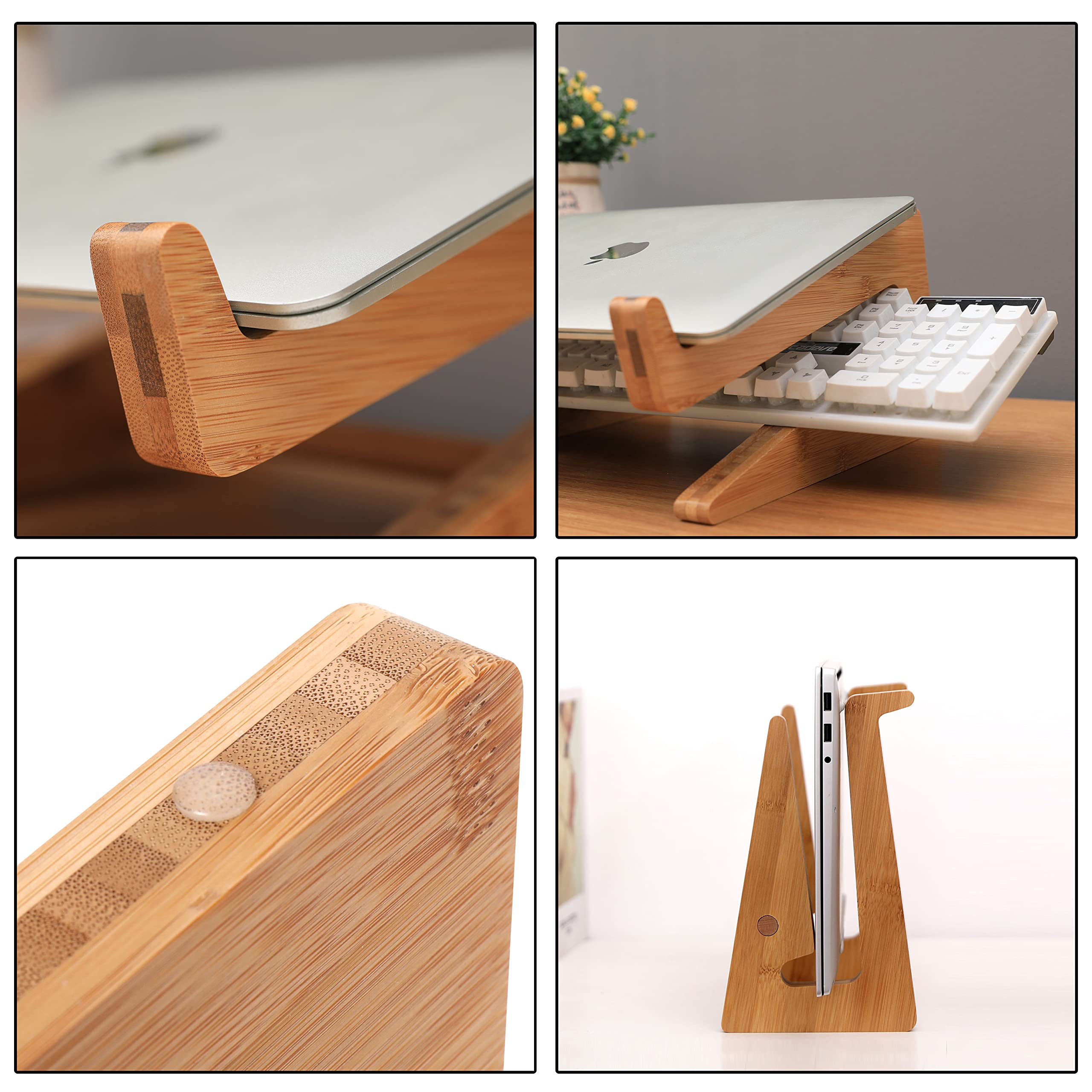 MOYUART Laptop Stand, Wooden Vertical Laptop Stand for Desk, Bamboo Laptop Stand Compatible with MacBook Air Pro/Dell XPS/Surface pro/HP/Pixelbook/Lenovo, More Laptops 11-15inch