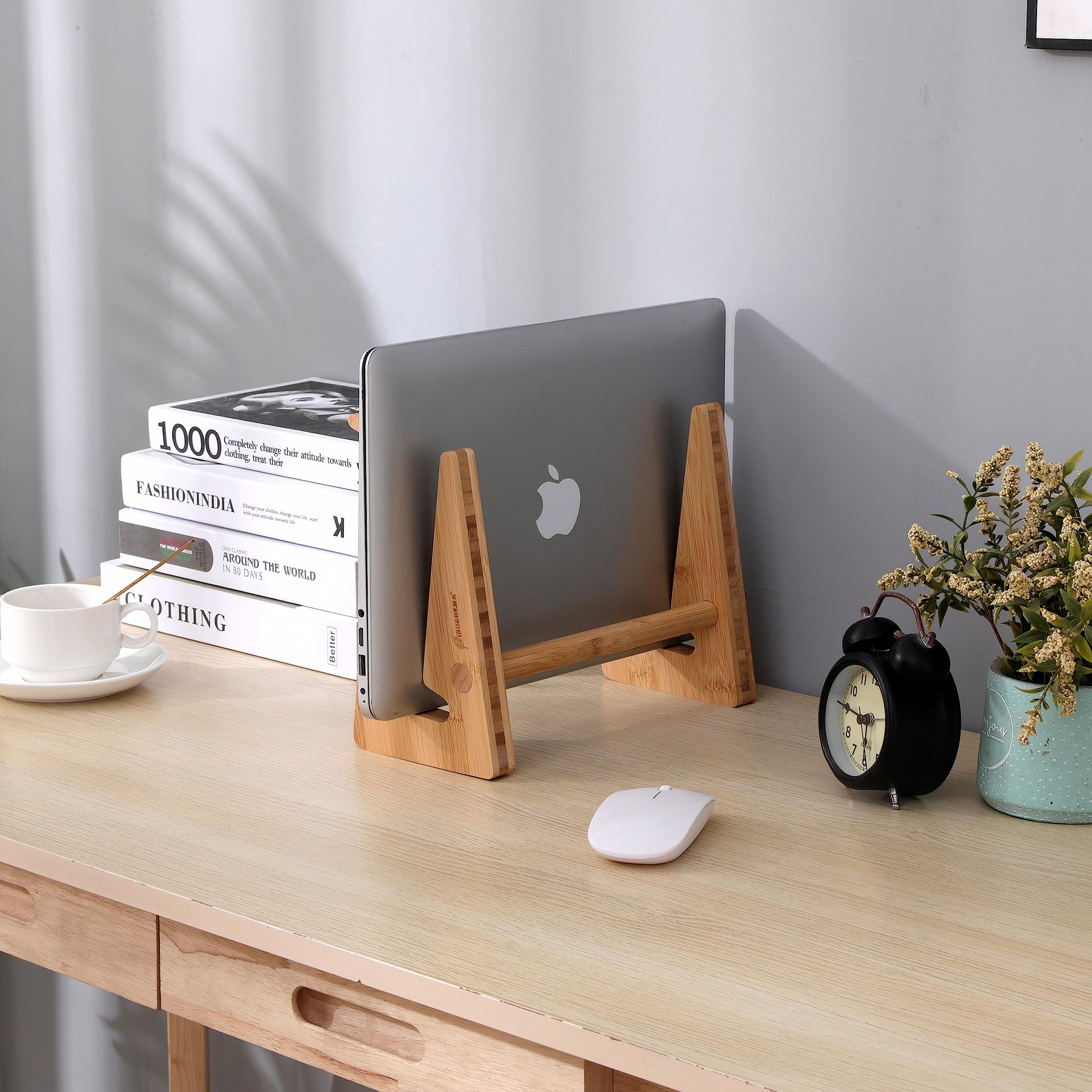 MOYUART Laptop Stand, Wooden Vertical Laptop Stand for Desk, Bamboo Laptop Stand Compatible with MacBook Air Pro/Dell XPS/Surface pro/HP/Pixelbook/Lenovo, More Laptops 11-15inch