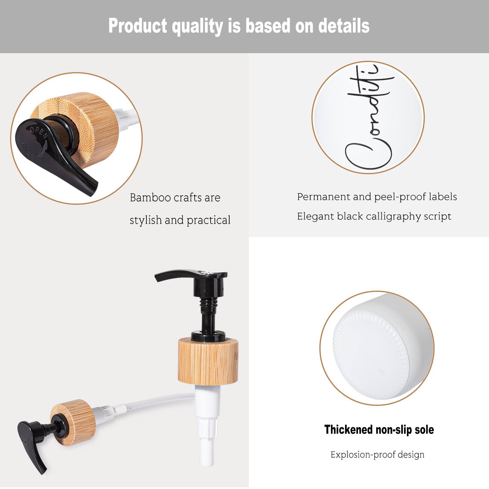Glass Shampoo and Conditioner Pump Bottles Soap Dispenser Bamboo Pump Head Empty Glass Refillable Shampoo Conditioner Body Wash Soap Bottles for Bathroom, 17 oz, 3 Pack, White