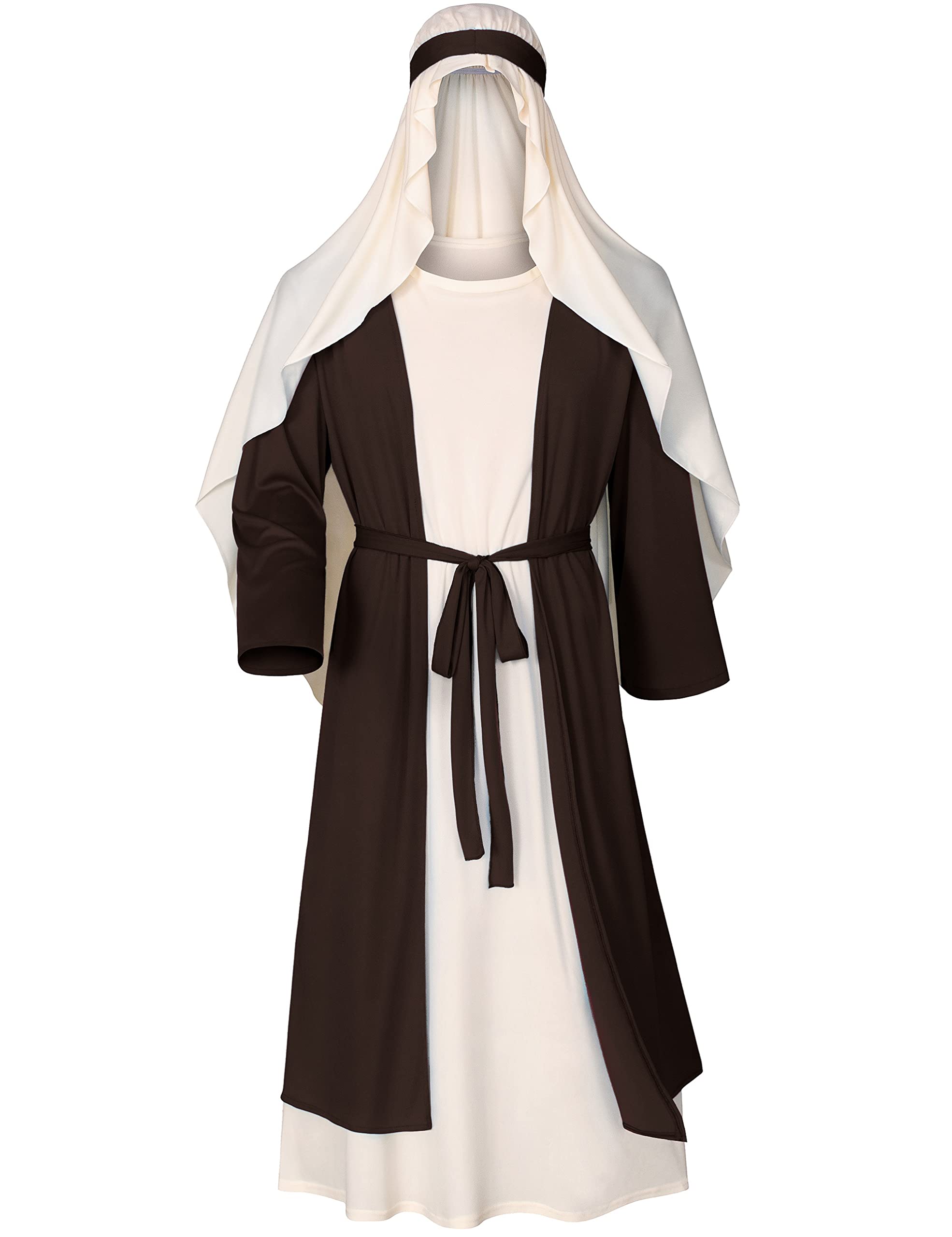 Irtysh Mens Biblical Saint Joseph Costume Jesus Robe Sherherd Costume Staffs Headwrap Hat Waist Rope Set(Brown M)