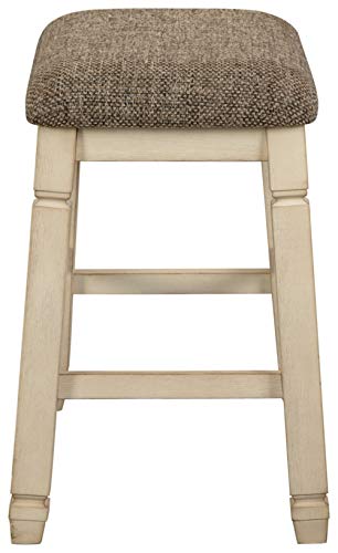 Signature Design by Ashley Bolanburg Farmhouse 24" Counter Height Upholstered Barstool, 2 Count, Whitewash