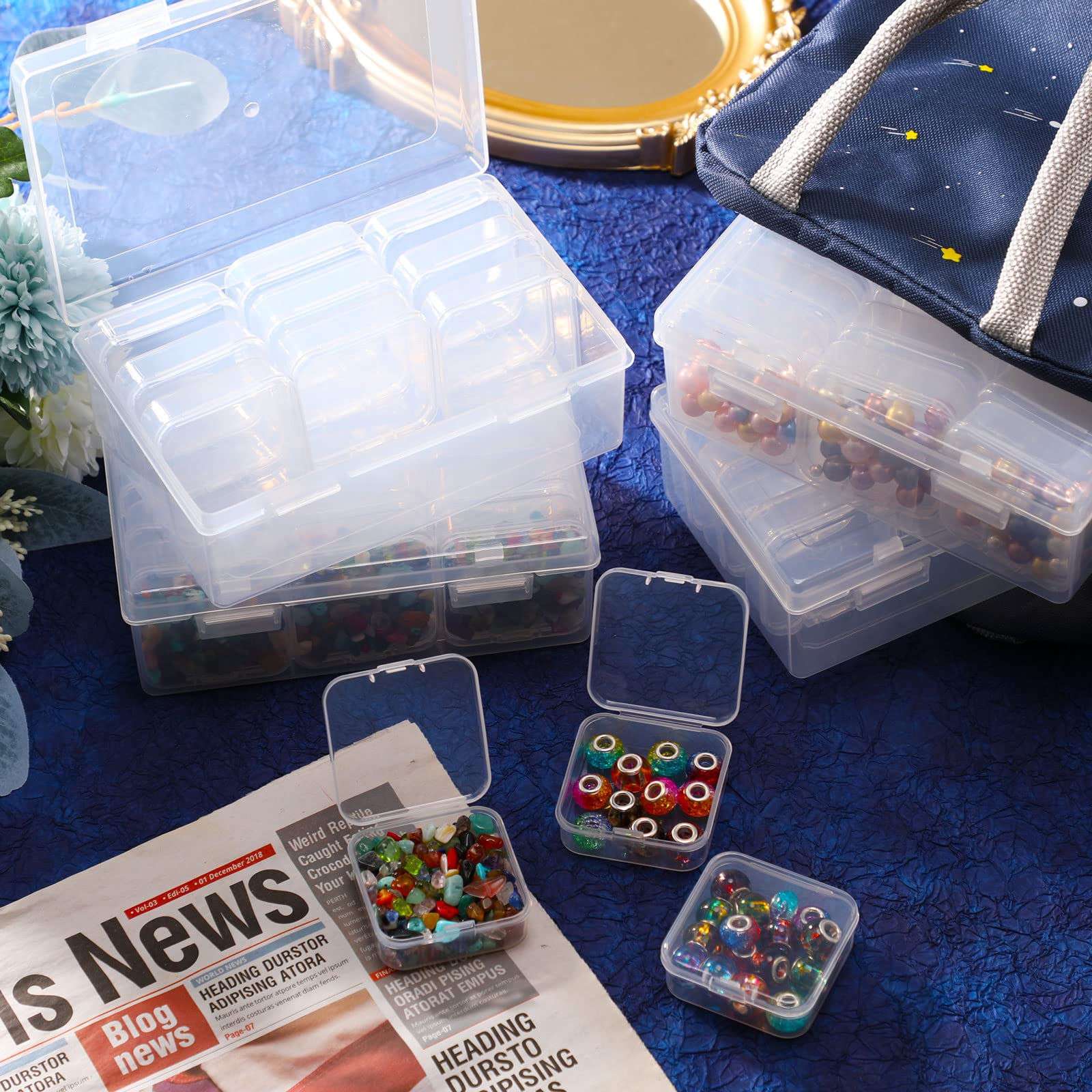 Clear Plastic Storage Cases Small Beads Organizer Container Transparent Boxes with Hinged Lid for Small Items with Hinged Lid and Rectangle Clear Craft Supply Cases (52 Pieces)