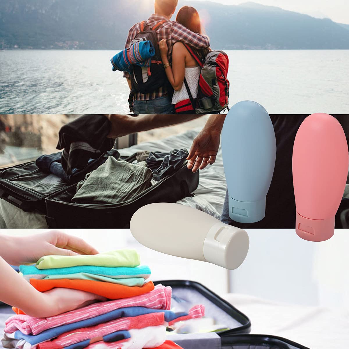 3 Pcs Travel Bottles Set,60ML Travel Bottles & Containers,Small Mini Empty Plastic Squeeze Bottles for Travel Toiletries,Shampoo and Conditioner with Storage Bag