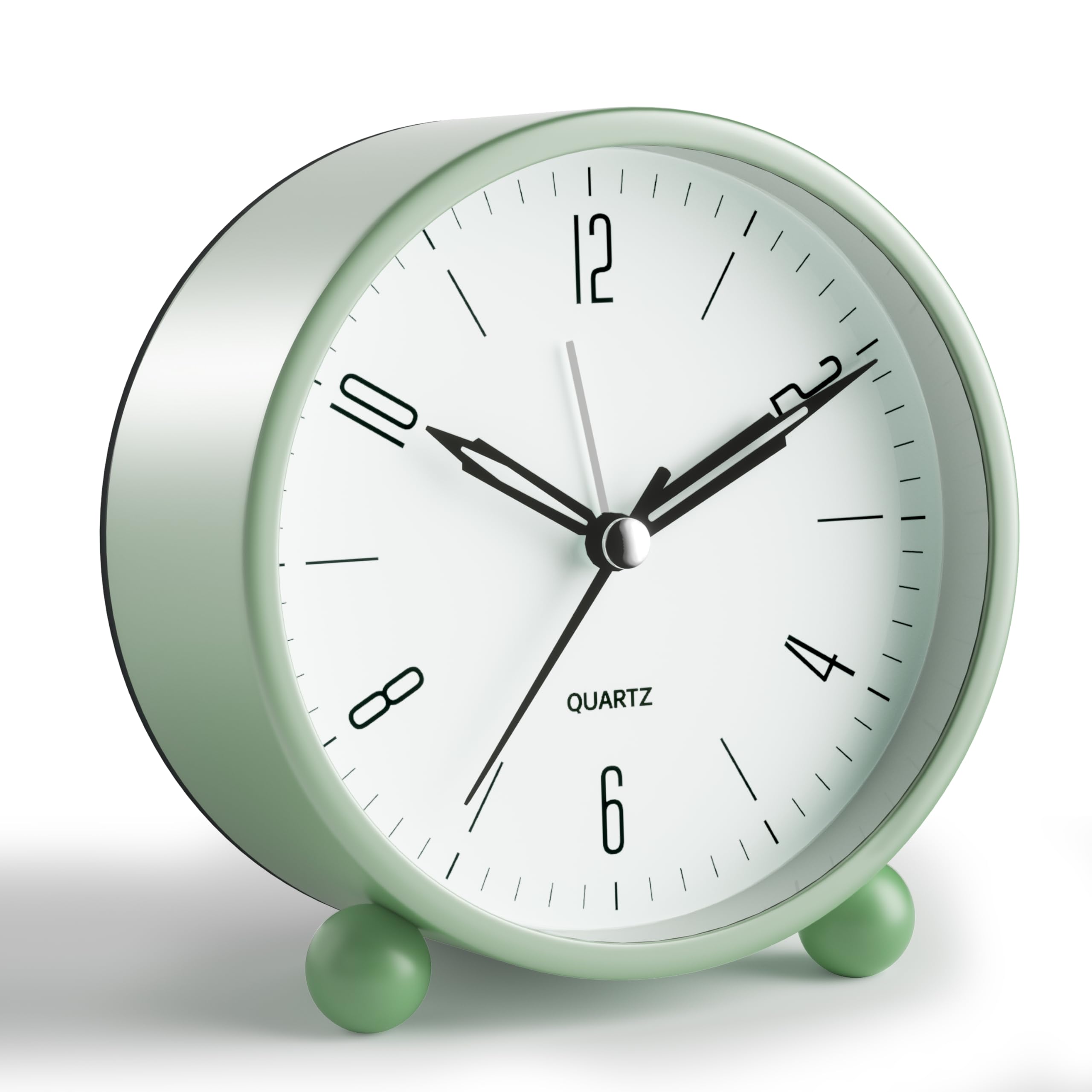 Analog Alarm Clock, 4 inch Super Silent Non Ticking Small Clock with Night Light, Battery Operated, Simply Design, for Bedroon, Bedside, Desk, (Green)