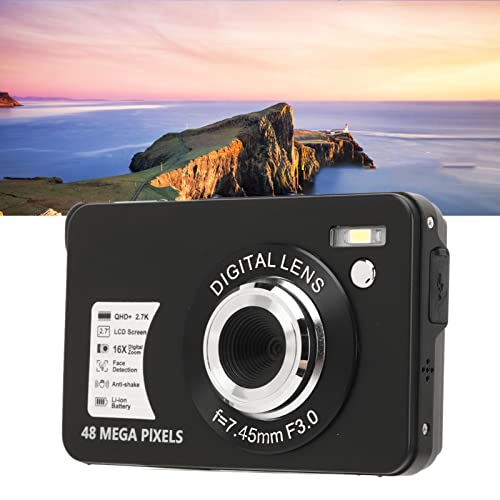 16x Digital Camera, 48MP 2.7K Video Camera Rechargeable Camera Compact Point and Shoot Camera for Students Teens Adults Girls Boys