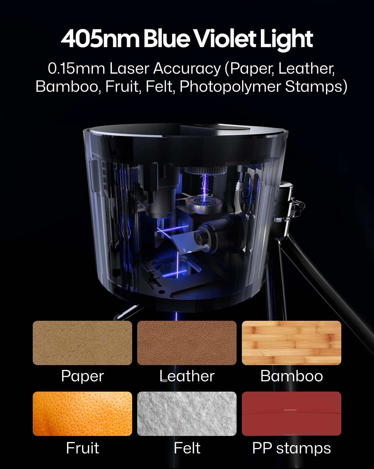 LaserPecker 1 Pro Laser Engraving Machine, Laser Engraver Mini 405nm Wavelength Laser Etcher, 0.15mm High Precision Engraver for Felt Leather Wood (No for Metal) - with Auto Focus Stand