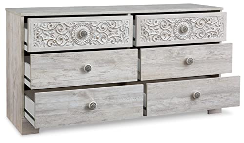 Signature Design by Ashley Paxberry Bohemian 6 Drawer Dresser with Carved Medallion Pattern, White