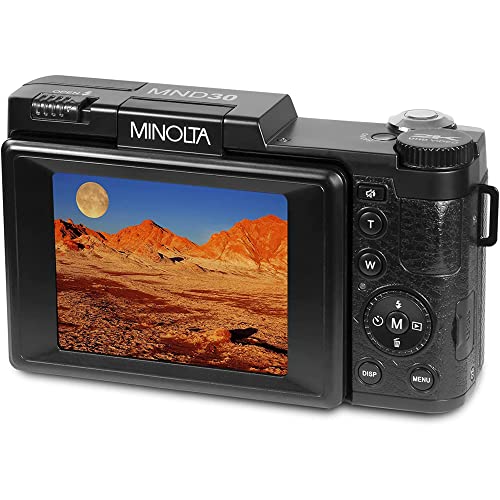 Minolta MND30-R 30MP 2.7K Ultra HD 4X Zoom Digital Camera (Red) Bundle with Deco Photo Point and Shoot Field Bag Camera Case (Black/Red)
