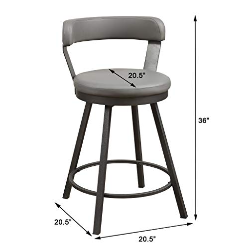 Homelegance Appert Swivel Bar Stools, Upholstered Faux Leather Seat, Back, Metal Frame, Legs, Footrest Counter Height Chair (Set of 2), 25 in SH, Gray