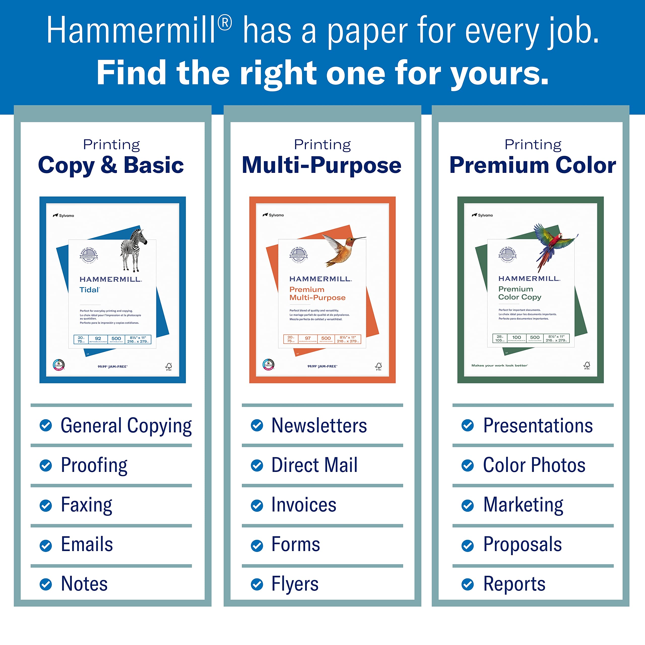 Hammermill Printer Paper, Tidal 20 lb Copy Paper, 8.5 x 11 - Express Pack (2,500 Sheets) - 92 Bright, Made in the USA, 163120C