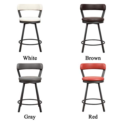 Homelegance Appert Swivel Bar Stools, Upholstered Faux Leather Seat, Back, Metal Frame, Legs, Footrest Counter Height Chair (Set of 2), 25 in SH, Gray