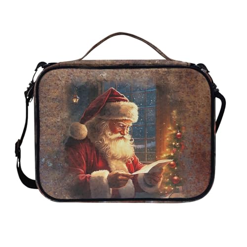 Dajingkj Christmas Bible Covers for Women Large Size Santa Claus Bible Case with Shoulder Strap Zipper Bookcover Bible Carrying Organizer Bible Tote Bag with Handle