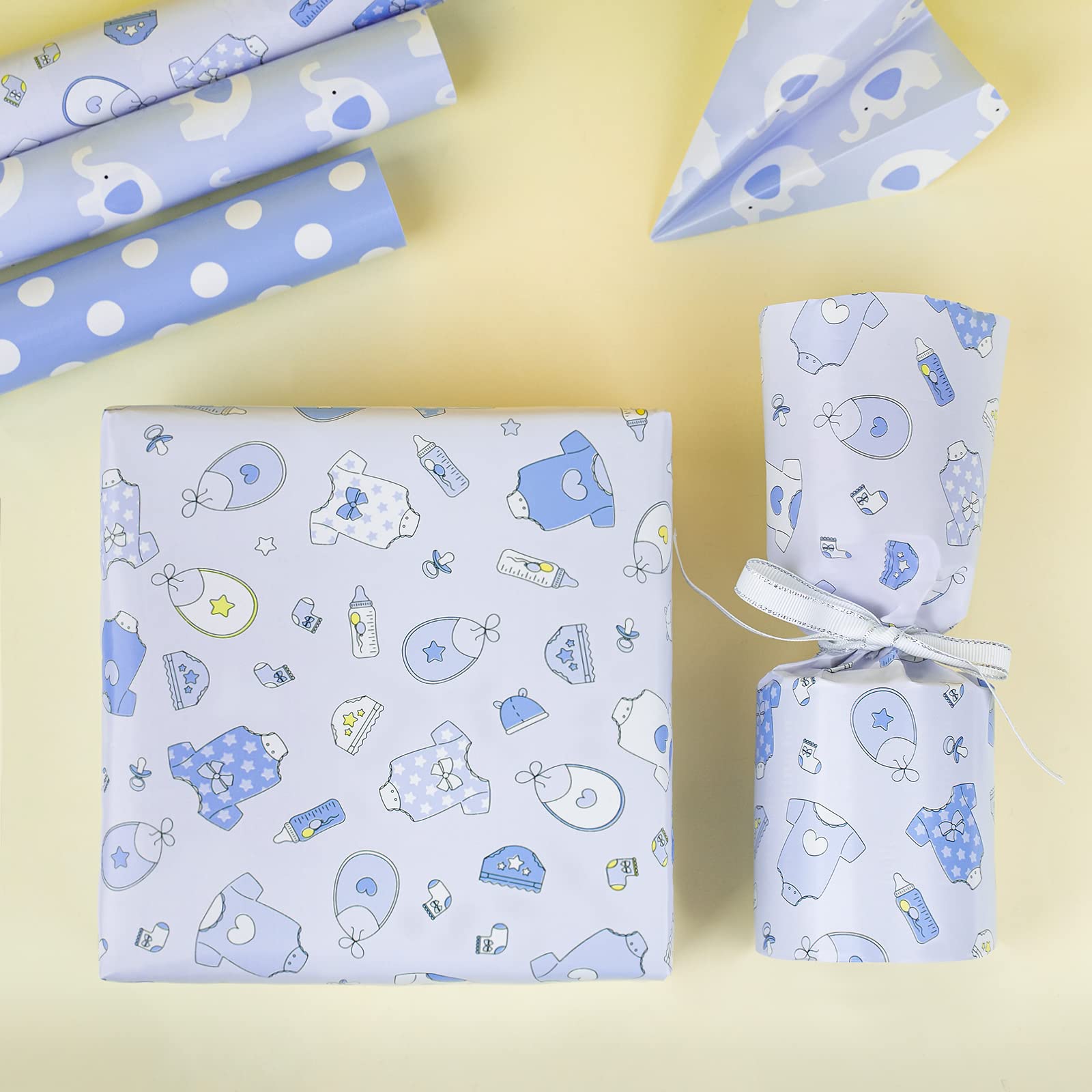 MAYPLUSS Wrapping Paper Roll - Mini Roll - 17" X 120" Per roll - Baby Boy Design (42.3 sq.ft.ttl)