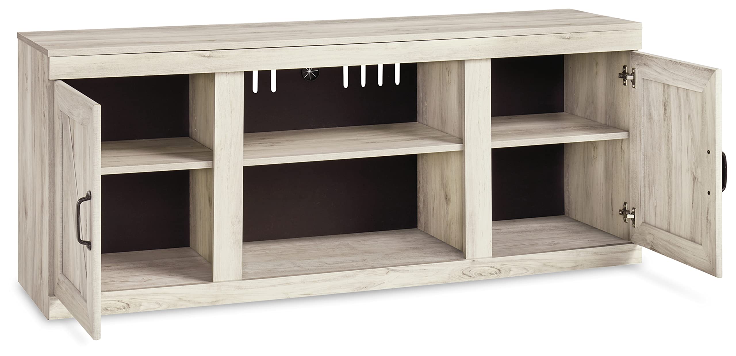 Signature Design by Ashley Bellaby Farmhouse Large TV Stand up to 60" with 3 Adjustable Shelves and Fireplace Option, White