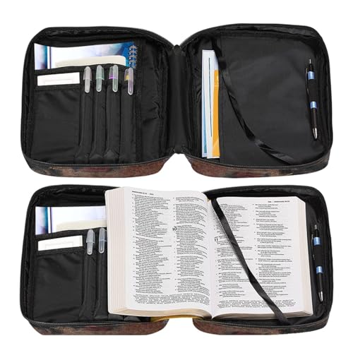 Dajingkj Christmas Bible Covers for Women Large Size Santa Claus Bible Case with Shoulder Strap Zipper Bookcover Bible Carrying Organizer Bible Tote Bag with Handle