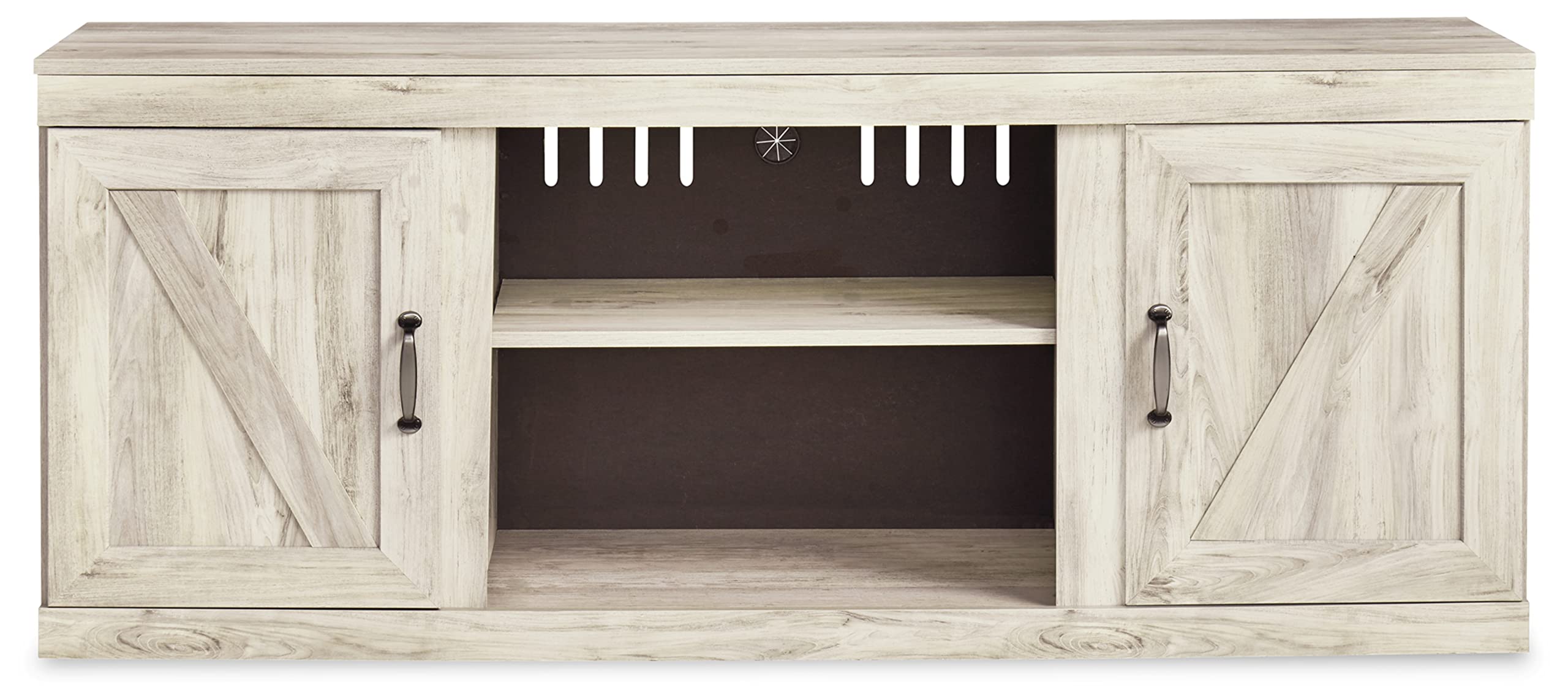 Signature Design by Ashley Bellaby Farmhouse Large TV Stand up to 60" with 3 Adjustable Shelves and Fireplace Option, White