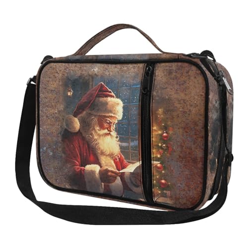 Dajingkj Christmas Bible Covers for Women Large Size Santa Claus Bible Case with Shoulder Strap Zipper Bookcover Bible Carrying Organizer Bible Tote Bag with Handle