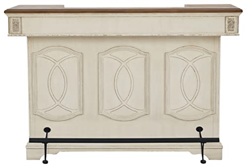 Signature Design by Ashley Realyn French Country Bar with Metal Footrest, White & Beige