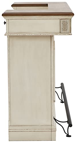Signature Design by Ashley Realyn French Country Bar with Metal Footrest, White & Beige