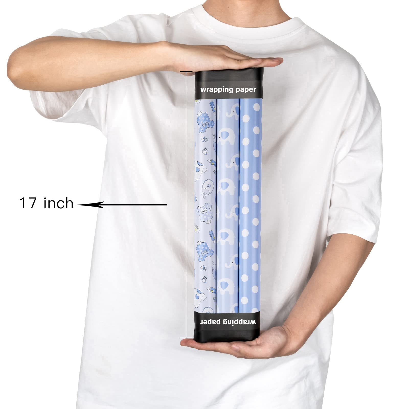 MAYPLUSS Wrapping Paper Roll - Mini Roll - 17" X 120" Per roll - Baby Boy Design (42.3 sq.ft.ttl)