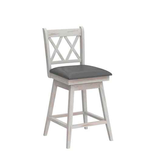 COSTWAY Bar Stool Set of 2, 360° Swivel Counter Height 25inch Bar Stool with Foot Rest Upholstered Cushion & Ergonomic Backrest, Sturdy Frame, for Pub, Restaurant, Home (2, Antique White + Grey)