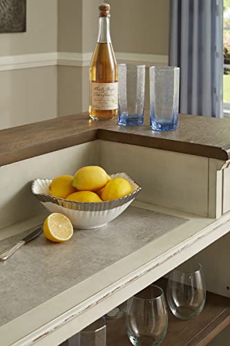 Signature Design by Ashley Realyn French Country Bar with Metal Footrest, White & Beige