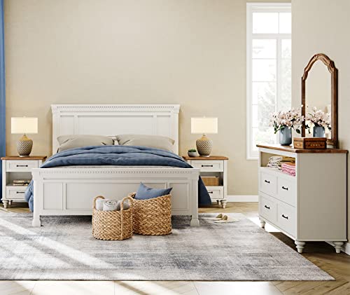 WAMPAT Set of 2 White Nightstands with Charging Station & 2 Drawers, Mid Century Modern End Tables Side Table for Living Room, Wooden Nightstand Bedside Table for Bedroom & Dorm