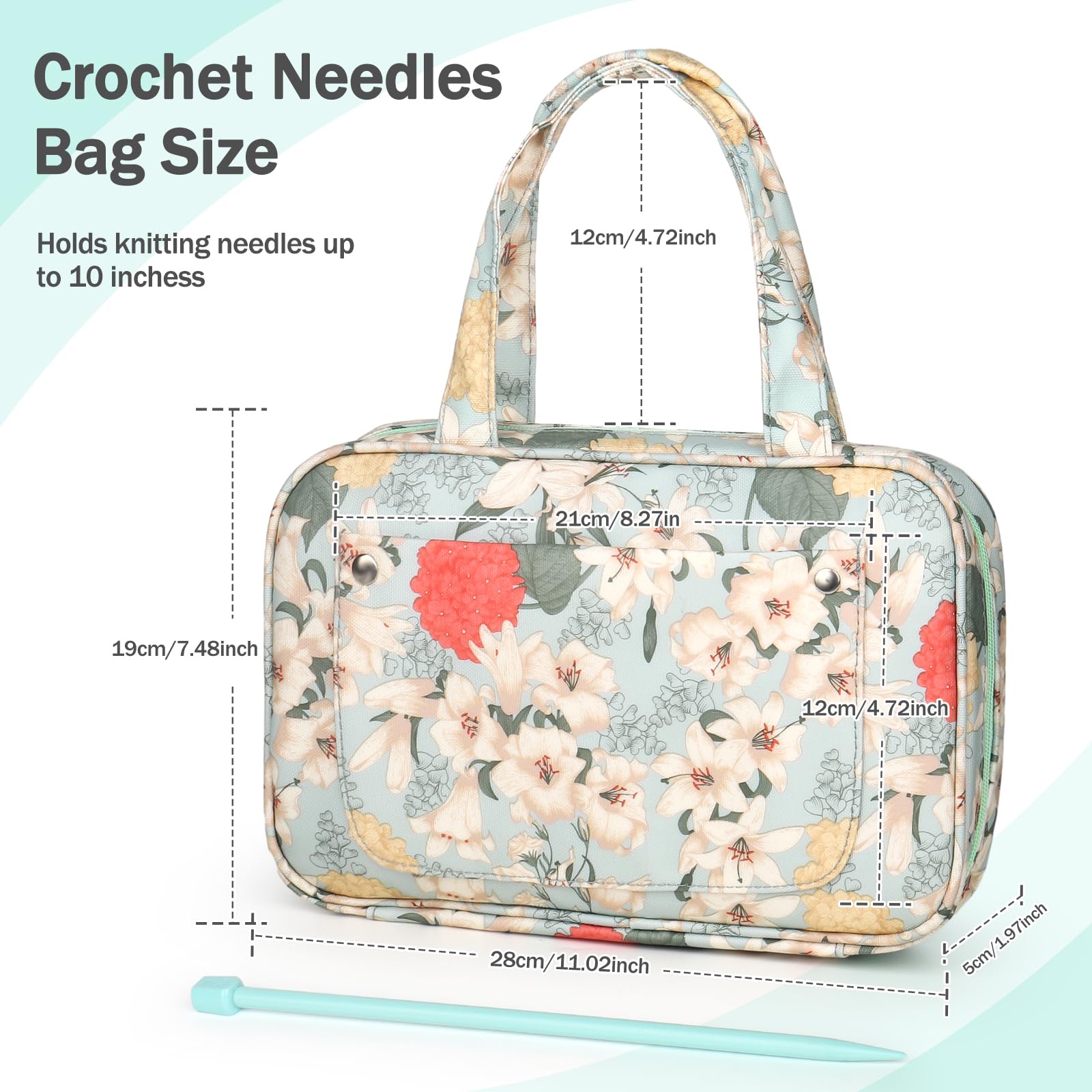 Katech Crochet Hooks Bag Portable Travel Storage Cases Organizer Empty Zipper Bags Knitting Needles Case with Knitting Needles Slots, Crochet Hooks Slots and Transparent Zipper Pockets