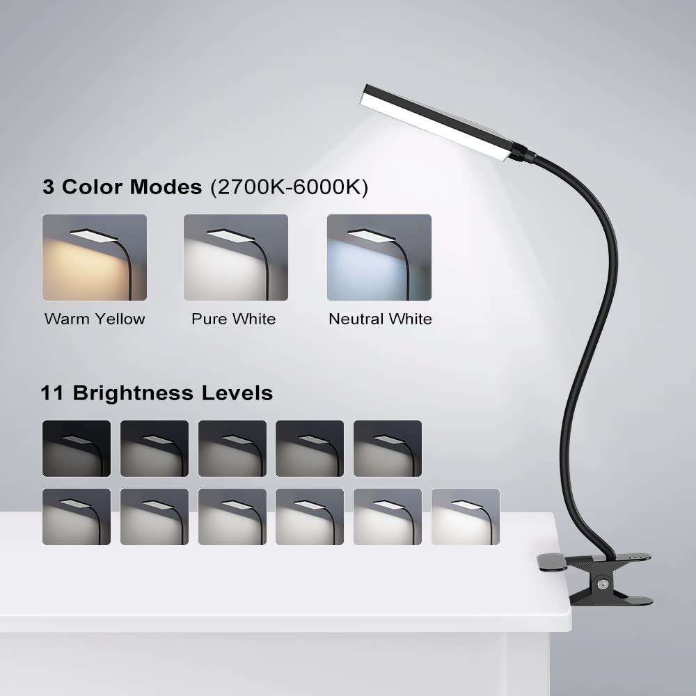 MONGERY LED Desk Lamp, Eye-Caring Table Lamps with USB Charging Port,7 Brightness Levels & 5 Color Modes,Touch Control and Memory Function,7W Flexible Gooseneck Reading Lamp for Home Office, White