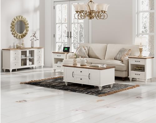 WAMPAT Set of 2 White Nightstands with Charging Station & 2 Drawers, Mid Century Modern End Tables Side Table for Living Room, Wooden Nightstand Bedside Table for Bedroom & Dorm
