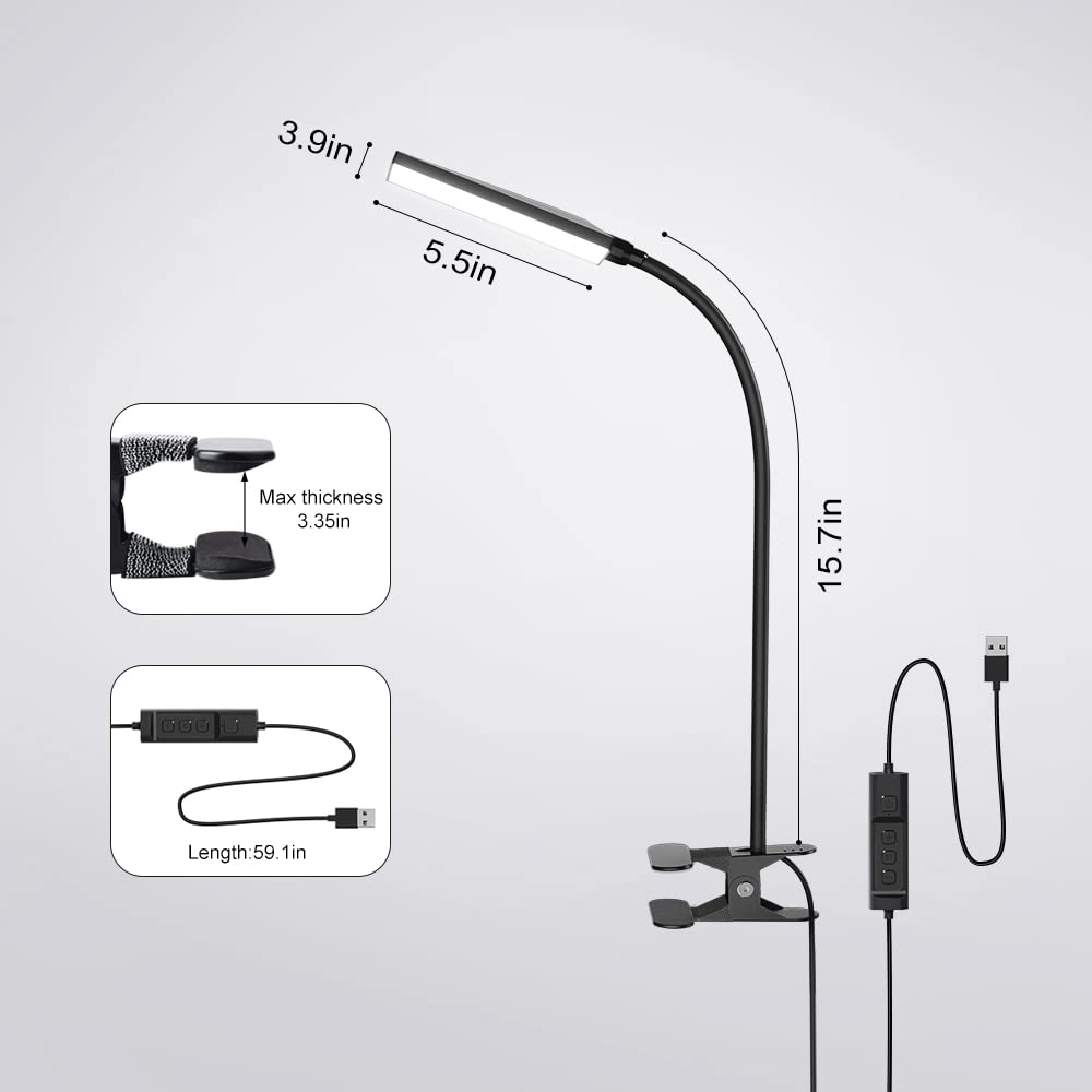 MONGERY LED Desk Lamp, Eye-Caring Table Lamps with USB Charging Port,7 Brightness Levels & 5 Color Modes,Touch Control and Memory Function,7W Flexible Gooseneck Reading Lamp for Home Office, White