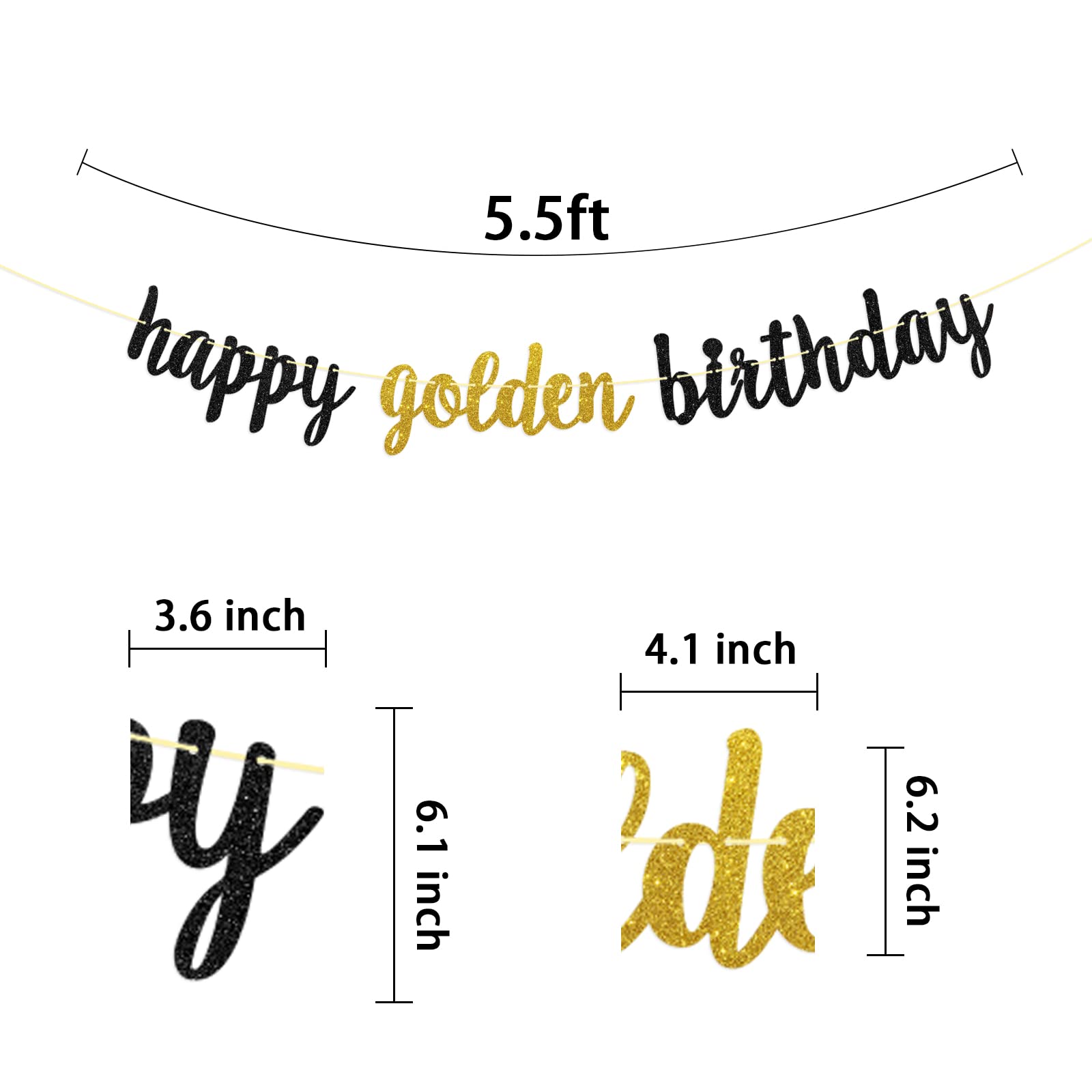 Dill-Dall Happy Golden Birthday Banner, Golden Birthday Party Decor, 5th, 21st, 24th, 25th, 28th, 30th, 50th 60th Birthday Decorations